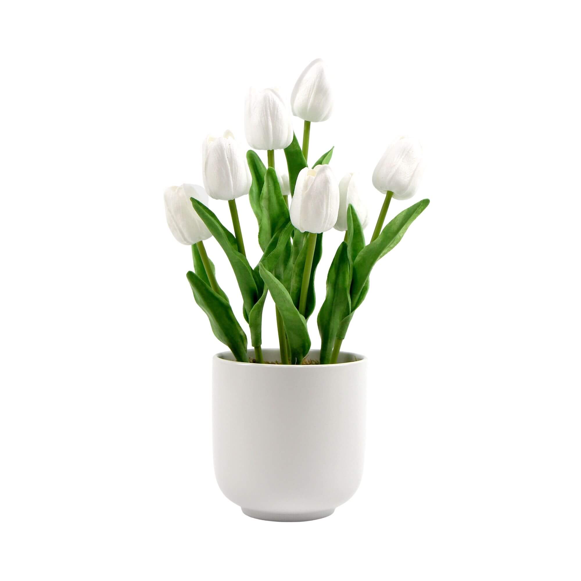 Flowering White Artificial Tulip Plant Arrangement With Ceramic Bowl 3 ...